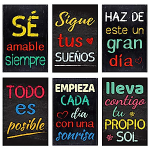FaCraft Spanish Classroom Decorations,6pcs Spanish Motivational Posters,12"x 18" Inspirational Positive Quotes Wall Art Poster for Spanish Classroom School,Home,Office,Library Decor
