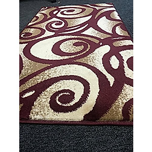 Bellagio Modern Door Mat Contemporary 256,000 Point Area Rug Burgundy Swirl Design 341 (2 Feet X 3 Feet 4 Inch )