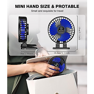 JZCreater USB Desk Fan, Mini Fan Portable, 3 Speeds Desktop Table Cooling Fan, Plug in Power Fan, Rotation Strong Wind, Quiet Personal Small Fan for Home Desktop Office Travel Bedroom, Black Blue