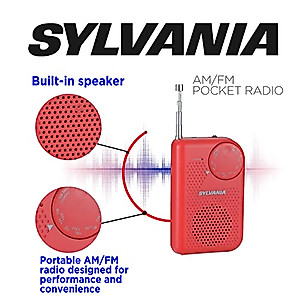 Portable AM/FM Pocket Radio With Built-In Speaker, Red