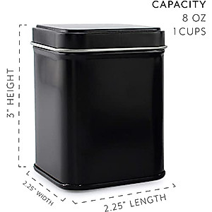 Cornucopia Square Black Metal Tins (6-Pack); for Tea, Gift Boxes, and Storage, 3-Inch Tall, 1-Cup Capacity