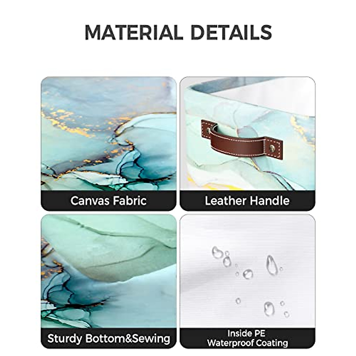 Qumstemily Marble Storage Bins for Shelves, Jade Texture Green Teal Collapsible Storage Boxes Basket for Bedroom/Kitchen, Closet Organizers with Handle, Marble Ink Paint Storage Cubes - 1 Pack