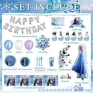 Frozen Party Decorations, Frozen Birthday Party Supplies, Winter Princess Party Decorations Includes Snowflake Balloons, Frozen Plates, Birthday Banner Balloons, Snowflake Birthday Decoration for Girls