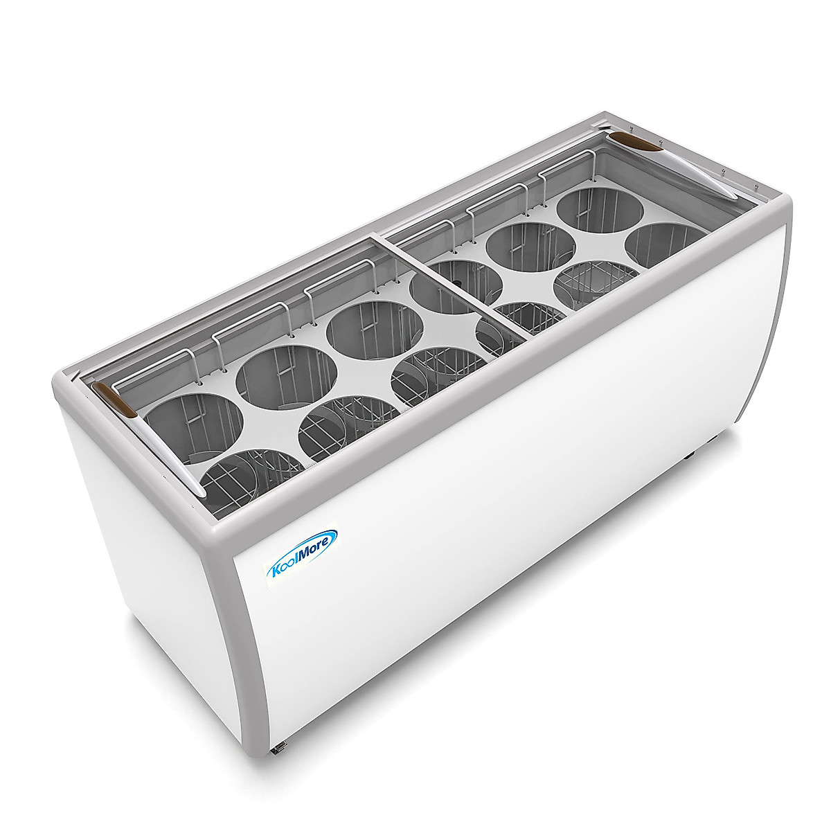 Koolmore 70 inch Commercial Ice Cream Dipping Cabinet Display Case, 12 Large Displayed Tubs, 10 Storing Tube, Sliding Glass Door, Rolling Wheels and Lockable Breaks [20 Cu. Ft.] (KM-ICD-71SD) White