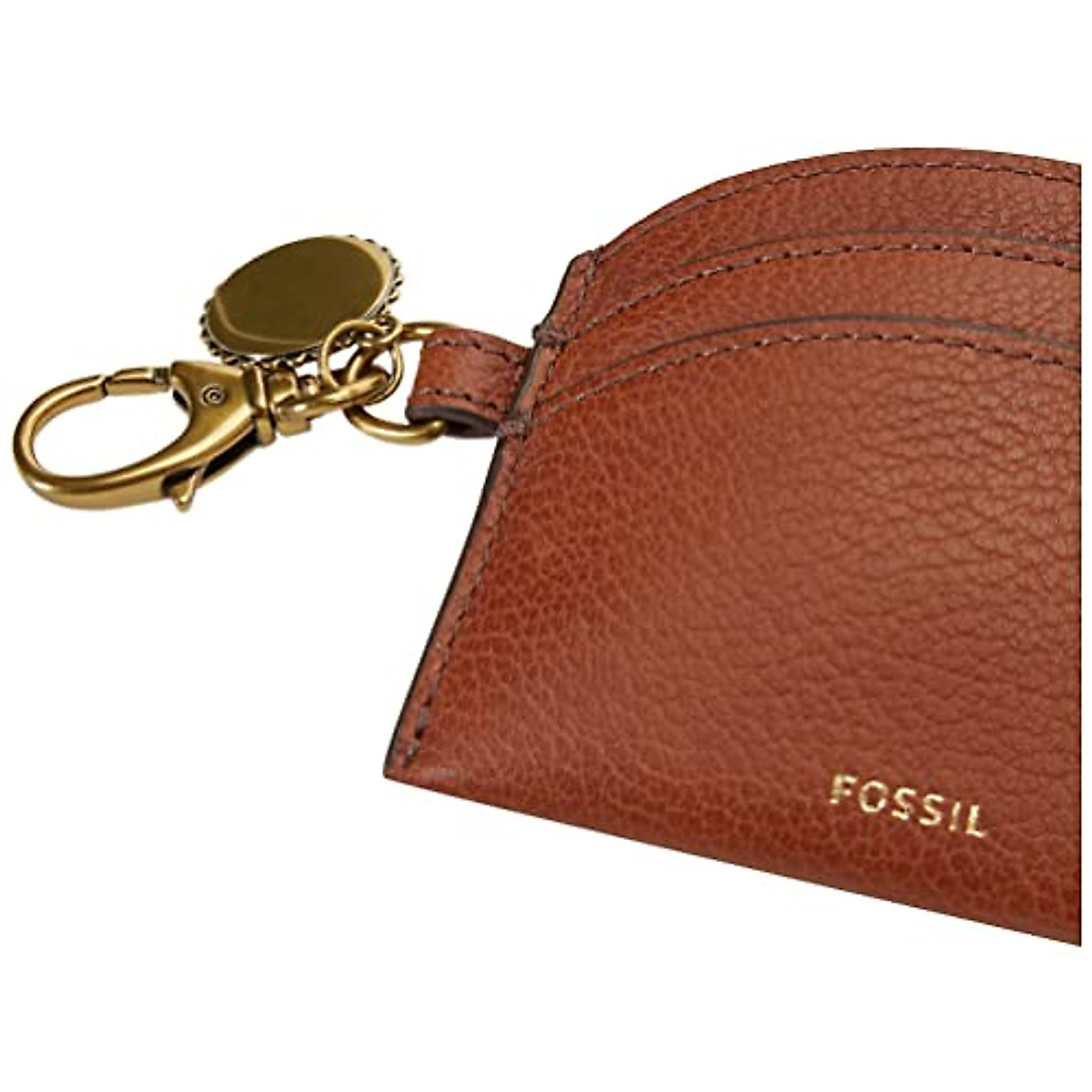 Fossil Women's Polly Leather Wallet Slim Minimalist Card Case with Keychain, Brown (Model: SL6455200)