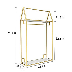 TDD Modern Clothing Rack Gold with 2 Shelves Free-Standing Garment Rack Heavy Duty Retail Display Clothes Racks for Hanging Clothes Boutique Home