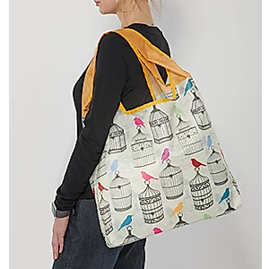 O-WITZ Reusable Grocery Bags | Vibrant Tote Bag For Groceries, Gym, Beach Gear, Toys & More | Washable Design With Large Handles For Maximum Convenience | Folds Into A Small Pouch, Canaries