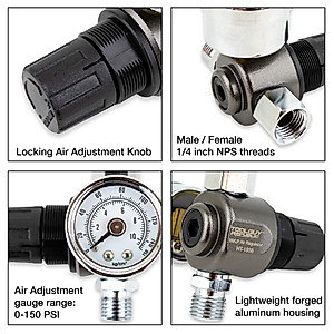 HVLP Spray Gun Air Regulator with Pressure Gauge and Diaphragm Control (Analog Pressure Gauge)