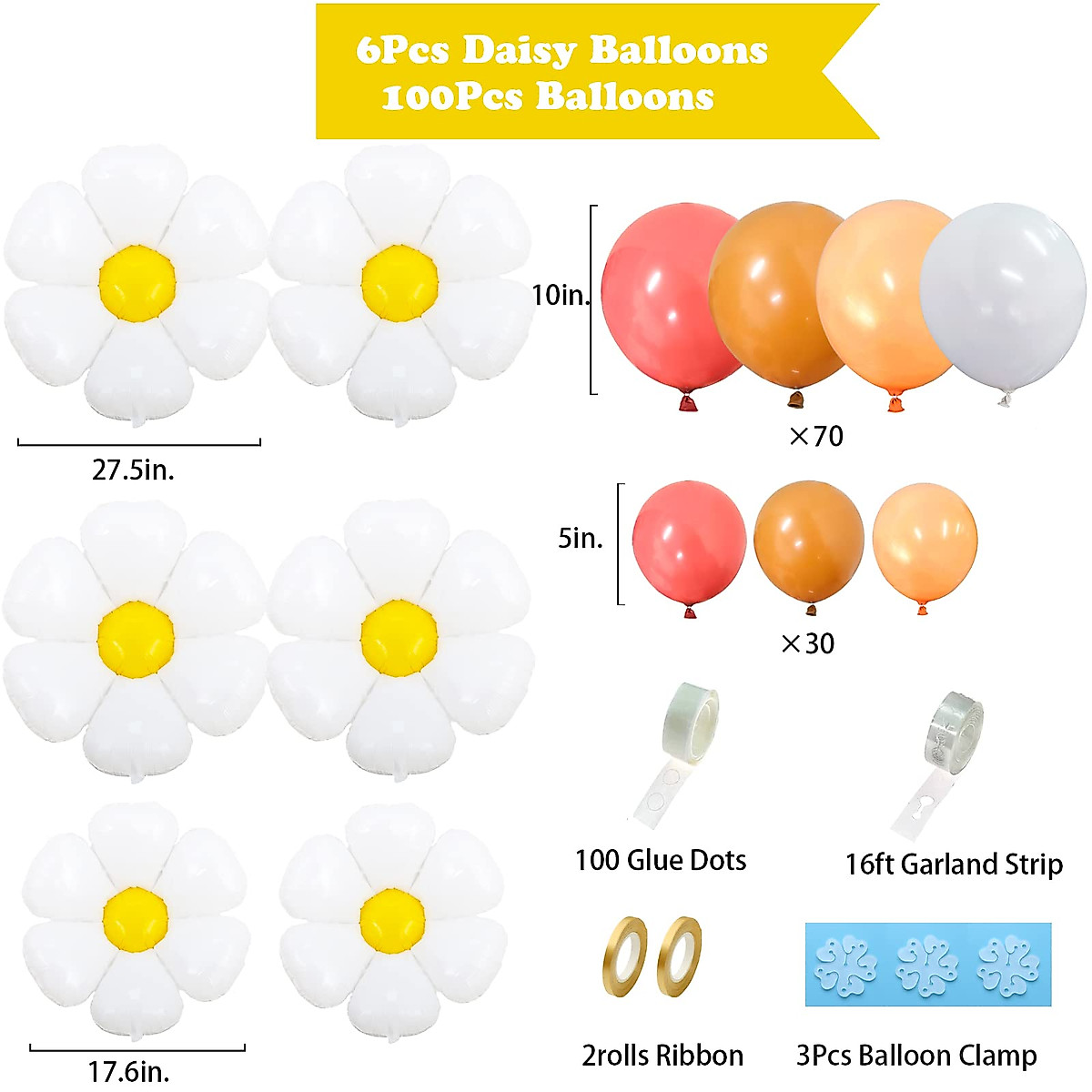 Tsoifu 120Pcs Two Groovy Party Decorations for Girl 2nd Birthday Daisy Party Decorations Daisy Backdrop Tablecloth and Balloon Garland Kit