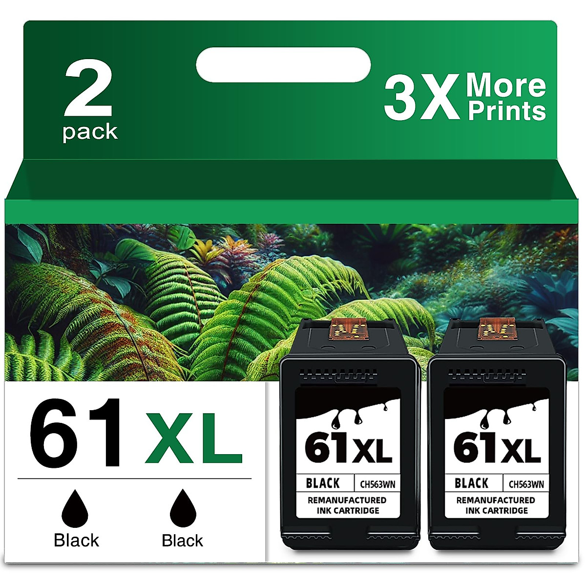 Ubinki 61XL Ink Cartridges Black HP61 HP61XL Replacement for HP Ink 61 XL for Envy 4500 5530 4502 4501 5535 5534 DeskJet 2540 1000 1055 1010 1510 3050 3510 OfficeJet 4630 4635 Printer (2-Pack)