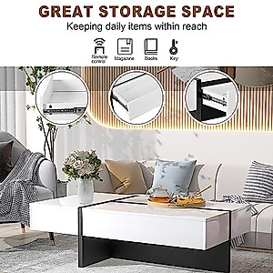 Merax Contemporary Rectangle Coffee Table, Modern High Gloss Surface, Living Room Furniture, White and Black