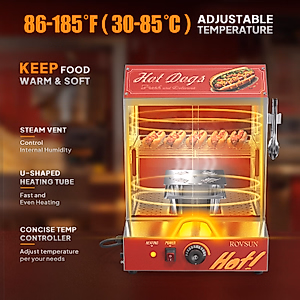 ROVSUN Hot Dog Steamer 175 Hot Dogs & 40 Buns Capacity, 31.7QT/30L Hut Steamer Hot Dog Steamer and Bun Warmer Cooker 2-Tier with Removable Shelves Food Clip for Party Event Concession Stand