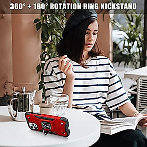 JAME Case for iPhone 12 Pro Max Case with Screen Protectors 2Pcs, Military-Grade Drop Protection Cover, Protective Phone Cases, with Ring Kickstand, Bumper Case for iPhone 12 Pro Max 6.7” Red