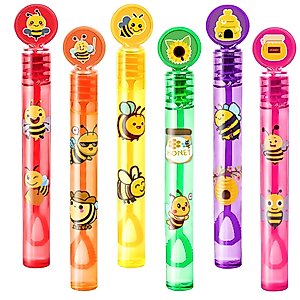 24PCS Bee DIY Bubble Wands Party Favors 96PCS Stickers for Goodie Bag Fillers Pinata Stuffers, Mini Bubble Bulk Birthday Party Supplies Toys Gifts Class Prizes for Toddlers Boys Girls