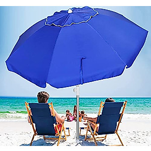 AMMSUN 6.5ft twice folded Portable beach umbrella with sand anchor windproof,Push Button Tilt and Air vent UV 50+ Protection Fits in a large Suitcase for Patio Garden Beach Pool Backyard Blue