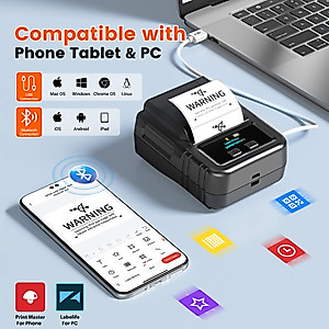 Phomemo M120 Label Maker- Barcode Printer Bluetooth Thermal Label Maker Machine 2 Inch 50mm Barcode Label Printer for Retail, QR Code, Small Business, Compatible with Android, iOS & PC, Black
