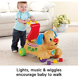 Fisher-Price Baby & Toddler Toy Laugh & Learn Stride-to-Ride Puppy Walker & Ride-On with Music Lights & Blocks for Infants Ages 9+ Months