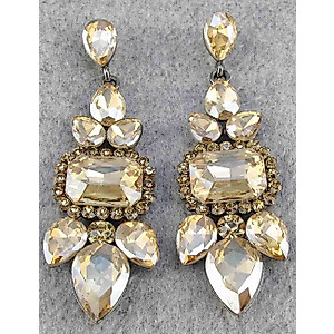 Large Art Deco Antique Vintage Style Gold Brown Amber Topaz Citrine Statement Rhinestone Earrings