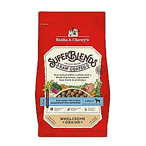 Stella & Chewy's SuperBlends Raw Coated Wholesome Grains Wild-Caught Whitefish & Salmon Recipe with Superfoods, 3.5 lb. Bag