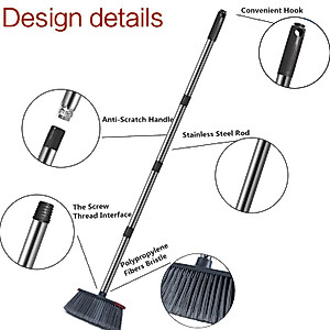 Soft Sweeping Broom, MEIBEI Multi-Surface Kitchen Broom with Stainless Steel Long Handle-57, Soft Dusting Brush Ideal for Cleaning Home, Garage, Store and Office