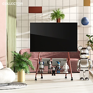 FITUEYES Design Mobile TV Stand for 55 60 65 75 78 Inch TV, TV Cart Floor Stand with Mount for LCD/LED Flat Curved Screens, Modern Corner TV Stand with Wooden Storage Shelves, Collector Series