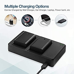 NP-FW50 Battery 2 Packs 1500mAh Rechargable Li-ion Batteries and Dual Charger for Sony A6500, A6400, A6300, A6000, A7, A7II, A7RII, A7SII, A7S, A7S2, A7R, A7R2, A55, A5100, RX10, RX10II
