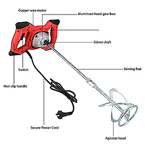 2100W Electric Handheld Concrete Cement Mixer,Portable Adjustable 6 Speed 110V Plaster Paint Mixer Drill with Rod Machine Suitable For Mixing Cement, Mortar, Paint