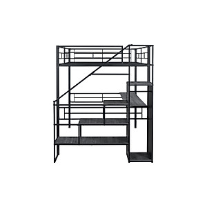 DNYN Stairway Full Size Metal Loft Bed with Desk for Kids,Adults,Heavy Duty Bedframe w/Storage & Wardrobe,Space Saving Design & No Box Spring Needed, Black