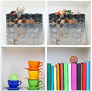 Foldable Storage Baskets, Marble Geometric Cubes Black White Storage Bins with Handles, Decorative Cloth Organizer Storage Boxes for Home|Office 15 x 11 x 9.5 in