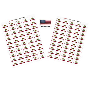 Made in USA! 100 California 1.5" x 1" Self Adhesive State Flag Stickers, Two Sheets of 50, 100 California Sticker Flags Total