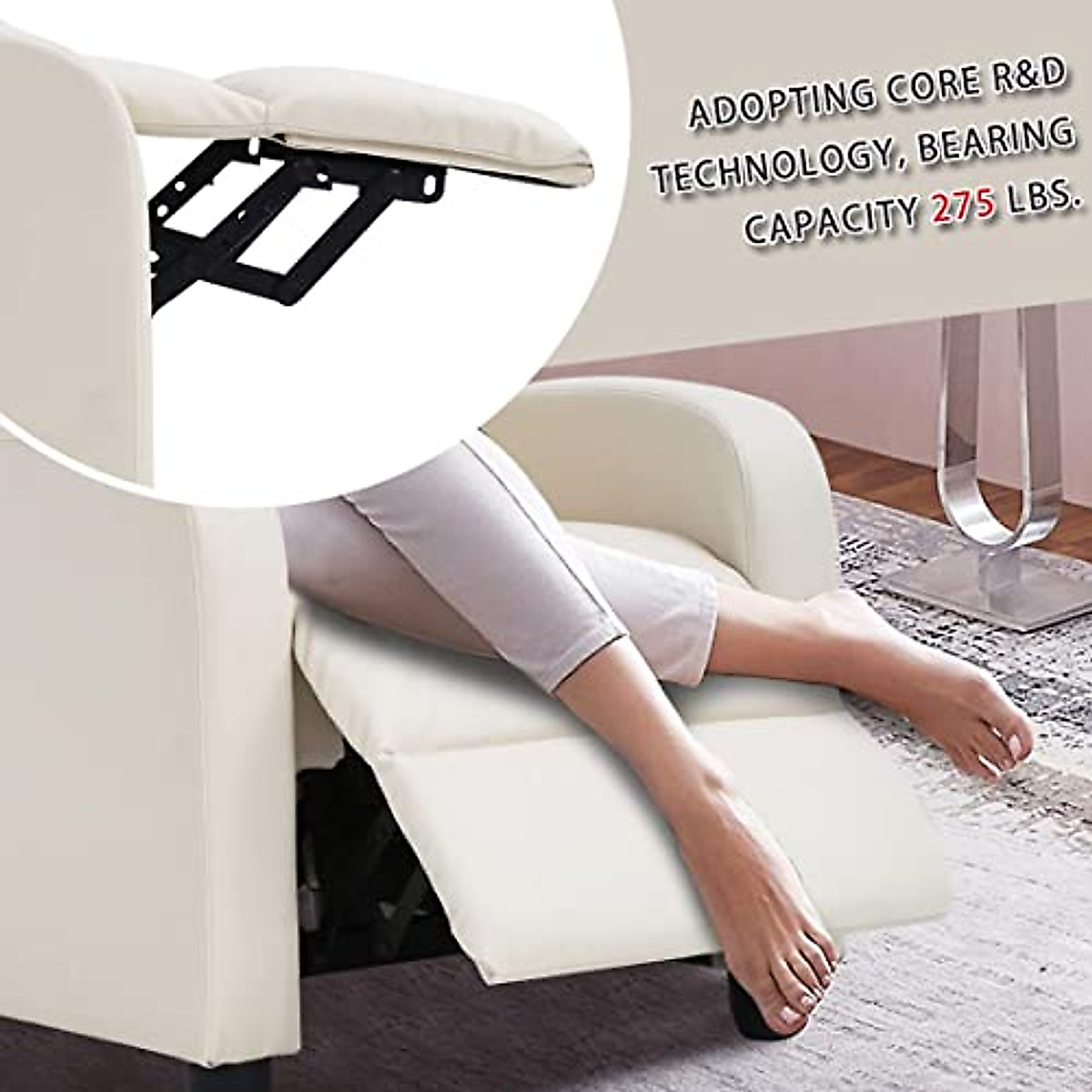 TYNB Lazy Boy Recliner, Massage Recliner with PU Leather Padded Seat Backrest Recliner Chair for Living Room Sofa Reading Chair Home Theater Seating Modern Reclining Chair Easy Lounge, Beige