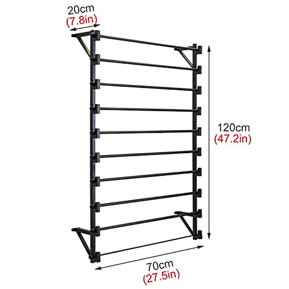 CYNN Black Multi-Purpose Stand Holder for Ribbon, Flower Wrapping Paper, Silk Scarf, Shawl, Pants, Wall Mounted 10 Layer Metal Storage Organizers for Clothing Store/Family (Size : 70x20x120cm)