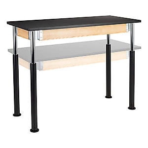 Learniture Heavy-Duty School Science Lab Table with Chemical-Resistant Top, Adjustable Height Science Table for Classrooms, 24" D x 54" W x 29" H, Black