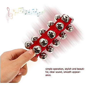 NUOBESTY 2pcs Christmas Hand Jingle Bells Wooden Shaker Jingle Bells Stick Musical Percussion Instrument Toy Kids Sleigh Bells for for Holiday Home Christmas Decoration Red