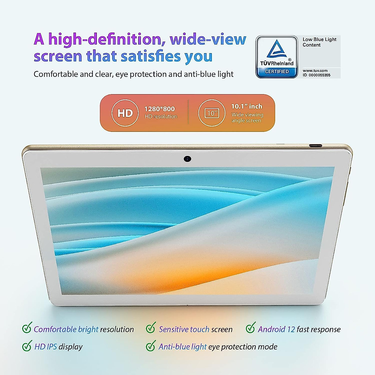 TOSCiDO Android 12 Tablet 10.1 Inch Tablets, 4GB RAM+64GB ROM+1TB Expand,8 Core CPU, 8000 mAh Battery,Bluetooth5.0, GPS,Wi-Fi -Gold