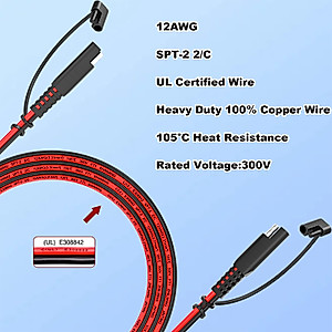 BBHEJJ 12AWG SAE Extension Cable, 15FT SAE to SAE Extension Cable Quick Disconnect Wire Harness, SAE Connector Cable for Solar Panel, Battery, Motorcycle, Cars, RV