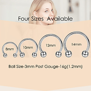 MILACOLATO 16g Septum Rings for Women Men | Implant Grade G23 Titanium Septum Ring | Internally Threaded Horseshoe Barbell Piercing Jewelry for Nose Lip Tragus Eyebrow Helix Daith | 2pcs 8mm