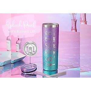 Onebttl Dance Teacher Appreciation Gift for Women, Her - & 5 6 7 8 Live Love Dance - Gifts for Dance Teachers - 20oz/590ml Stainless Steel Insulated Tumbler with Straw, Lid - Glitter Purple