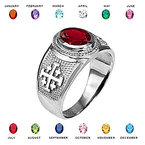 Sterling Silver Jerusalem Cross Birthstone CZ Ring (October, Size 9)