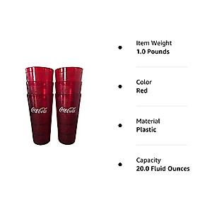 Supply Depot Coca Cola Restaurant Red Plastic Tumblers 16oz Carlisle, pack of 6