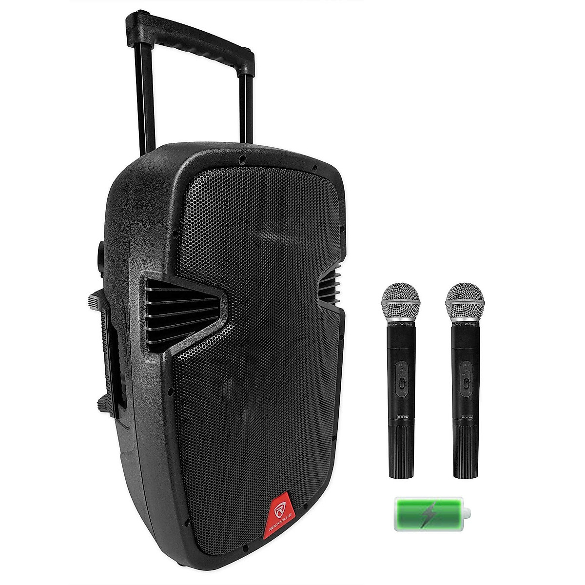 Rockville RAM12BT 12" Rechargeable Powered 600W PA Speaker+2 Mics+Bluetooth+Stand