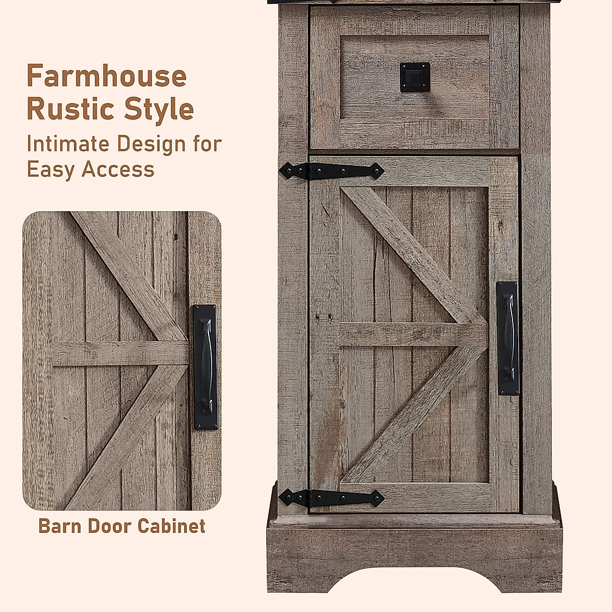 OKD Bathroom Storage Cabinet, Farmhouse Storage Cabinet with Adjustable Shelves & Storage Drawer, Tall Linen Tower for Bathroom, Living Room, Light Rustic Oak