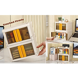 AARAINBOW 4 Pcs Plastic Storage Bins with Lids and Doors, Small Storage Bins Stackable Plastic Storage Boxes Cute, Small Storage Boxes with Lids for Home Dorm Office, 4.2L (S 4 White)