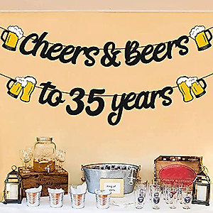 35th Birthday Decorations Cheers to 35 Years 35s Birthday Banner for Men Women 35th Birthday Black Glitter Backdrop Wedding Anniversary Party Supplies Decorations Pre Strung