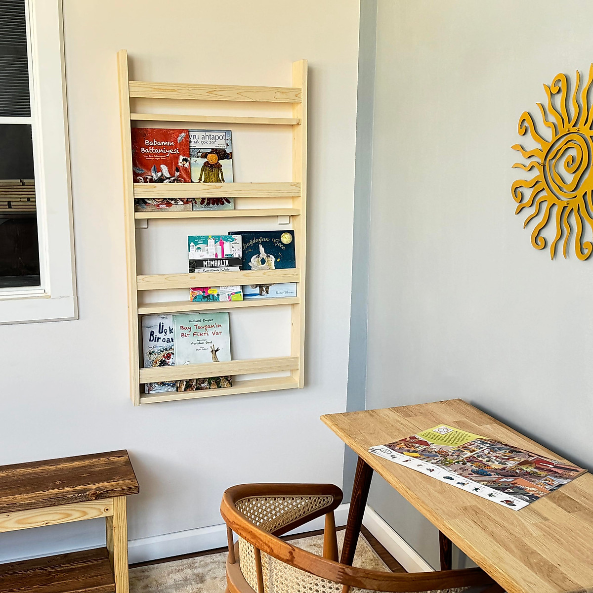 Ultimate Premium Products Floating Montessori Bookshelf, Space-Saver Nursery Book Shelves, Bookshelf for Kids Room, Hanging Shelf for Baby Nursery Room Decor, Spruce Wood Wall Nursery Bookshelf