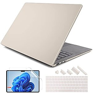 DONGKE Case ONLY Compatible with 13.5" Microsoft Surface Laptop 5/4 / 3 Laptop with Alcantara Keyboard Model: 1950/1958, Plastic Hard Shell Case with Keyboard Cover & Screen Protector, Cream Stone