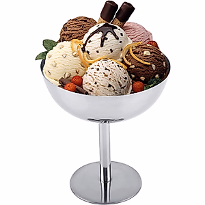 LIZEALUCKY Stainless Steel Ice Cream Goblet Cups Serving Dessert Dish Bowls for Salad Fruit Cereal Pudding for Home Hotel Restaurants Parties(Tall)