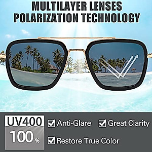 Polarized Retro Square Sunglasses Men Women Vintage Rectangular Metal Pilot Black Shades Eyeglasses