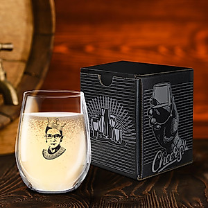 Majority Blue - Ruth Bader Ginsburg - RBG Wine Glasses | Gifts for Feminist | RBG Wine Glass Gifts for Women | Gift for Her | RBG Crown | Ginsburg Lawyer Glass | Justice Glassware Collection (15 oz)