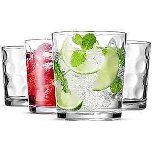 Set of 12 Elegant Everyday Stackable Drinking Glasses - Includes 4-17oz Highball Tumbler Glassware, 4-13oz DOF Rock Glasses, 4-7oz Juice Glasses for Mixed Drinks, Water, Beer, Wine.